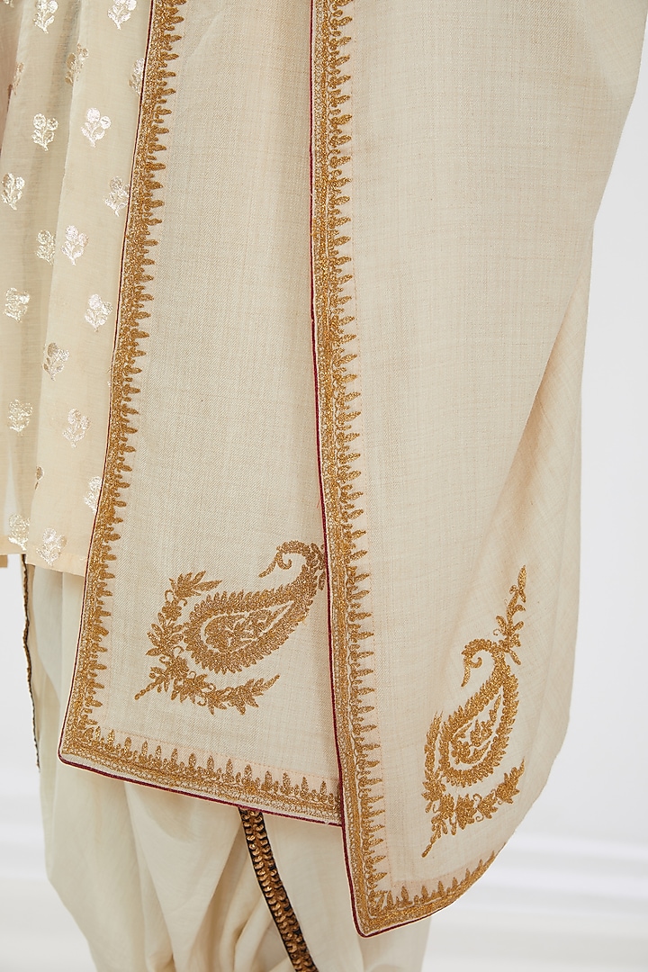 Ivory Woolen Boota Embroidered Shawl by Joy Mitra Men at Pernia's Pop ...