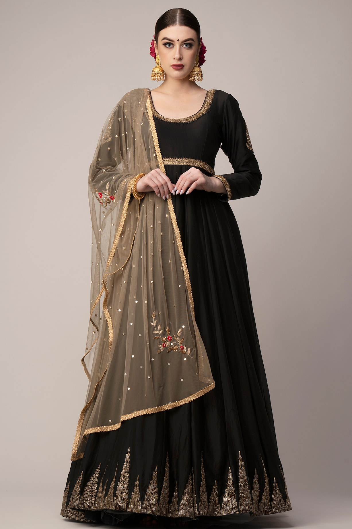 Black Chanderi Anarkali Set by Joy Mitra at Pernia's Pop Up Shop 2024