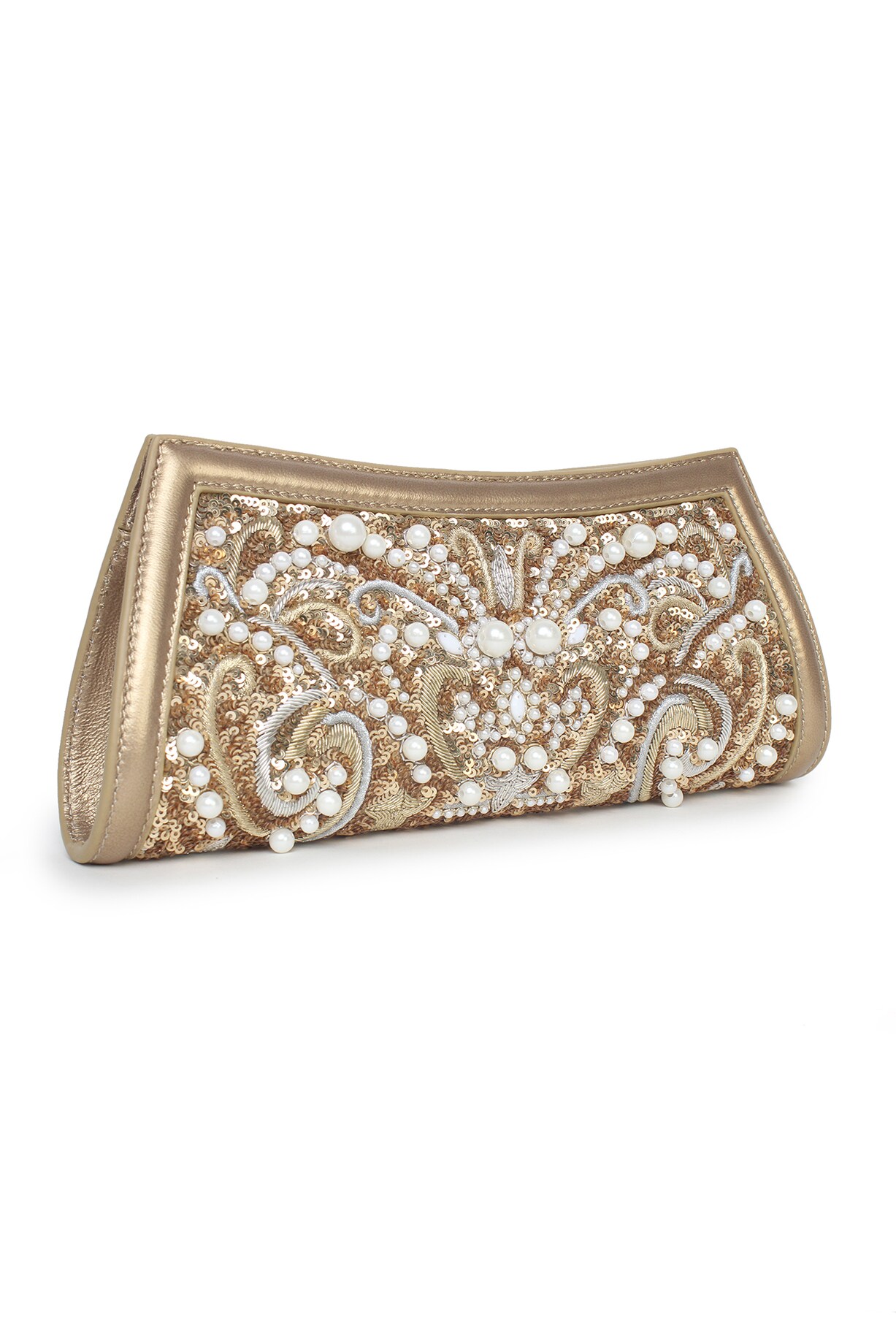 Gold Polyester Hand Embroidered Clutch by Jasbir Gill at Pernia's Pop ...