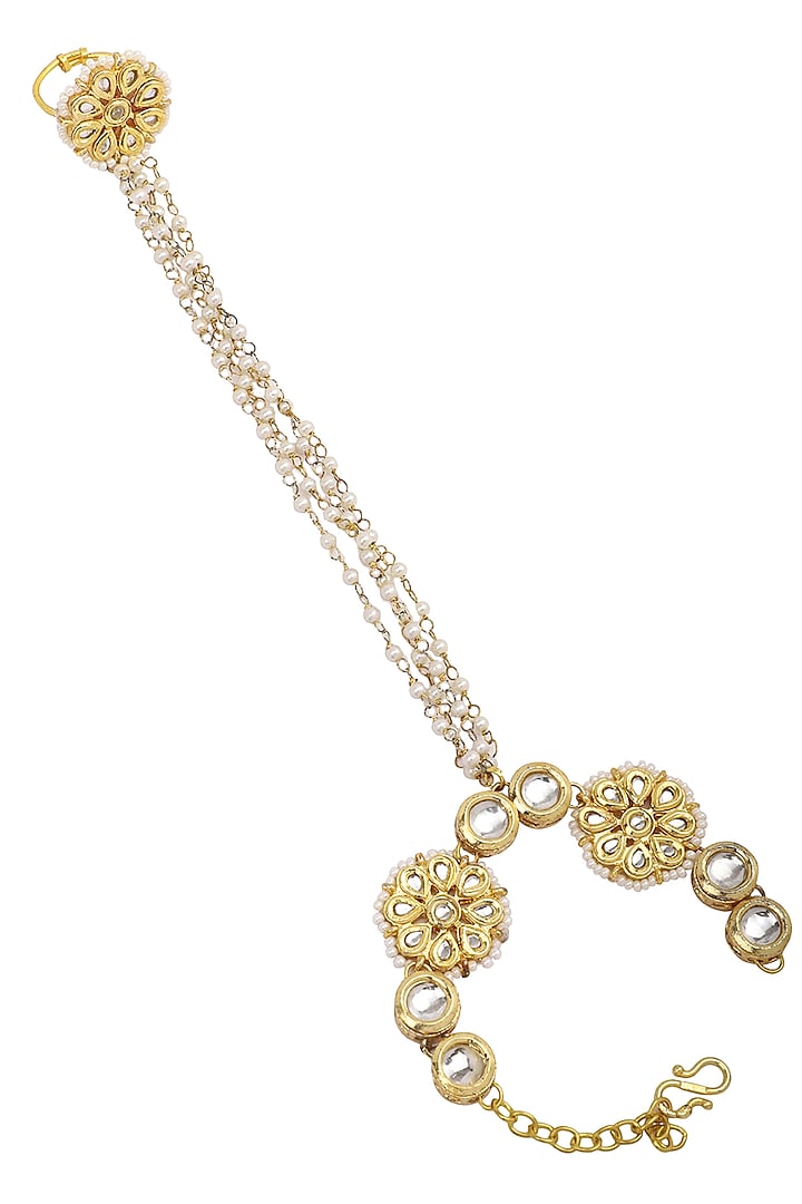 Gold plated kundan and pearls haath phool available only at Pernia's ...