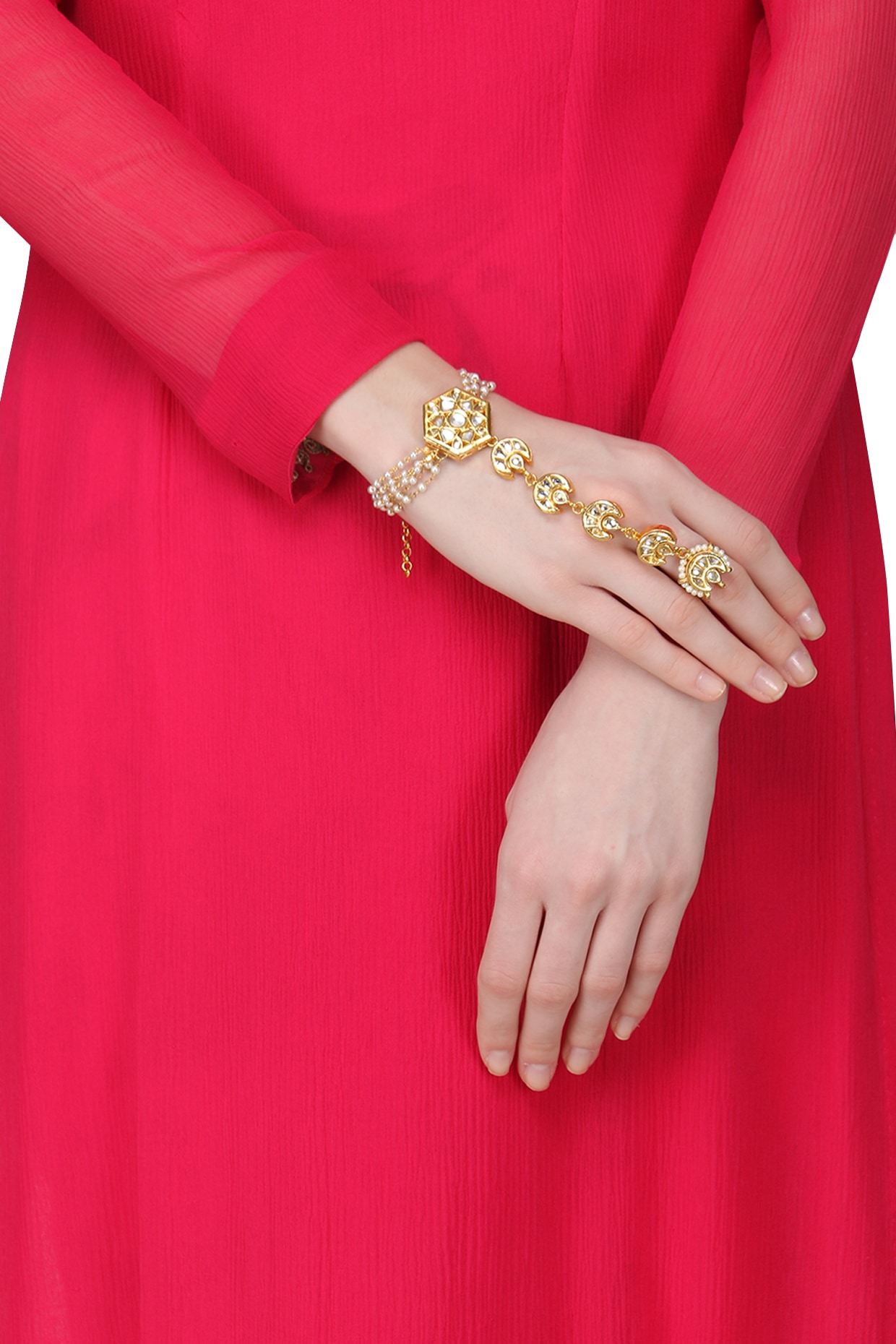 Gold plated pearls and kundan haath phool available only at Pernia's Pop Up Shop. 2025