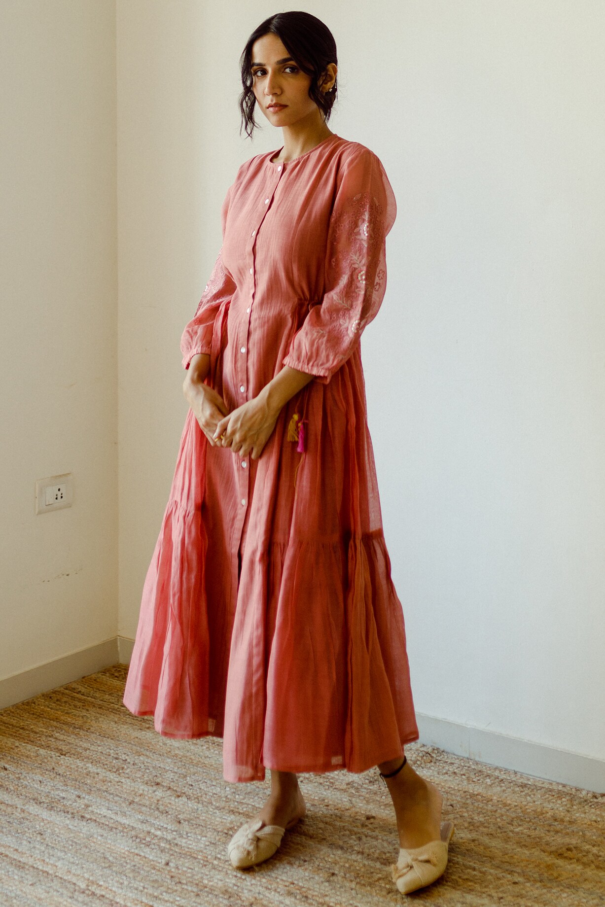 Old Rose Handwoven Chanderi Dress by Juanita by Shubhda at Pernia's Pop ...