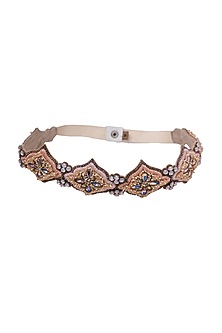 Peach Suede Hand Embroidered Belt by Jyo Das Accessories at Pernia's ...