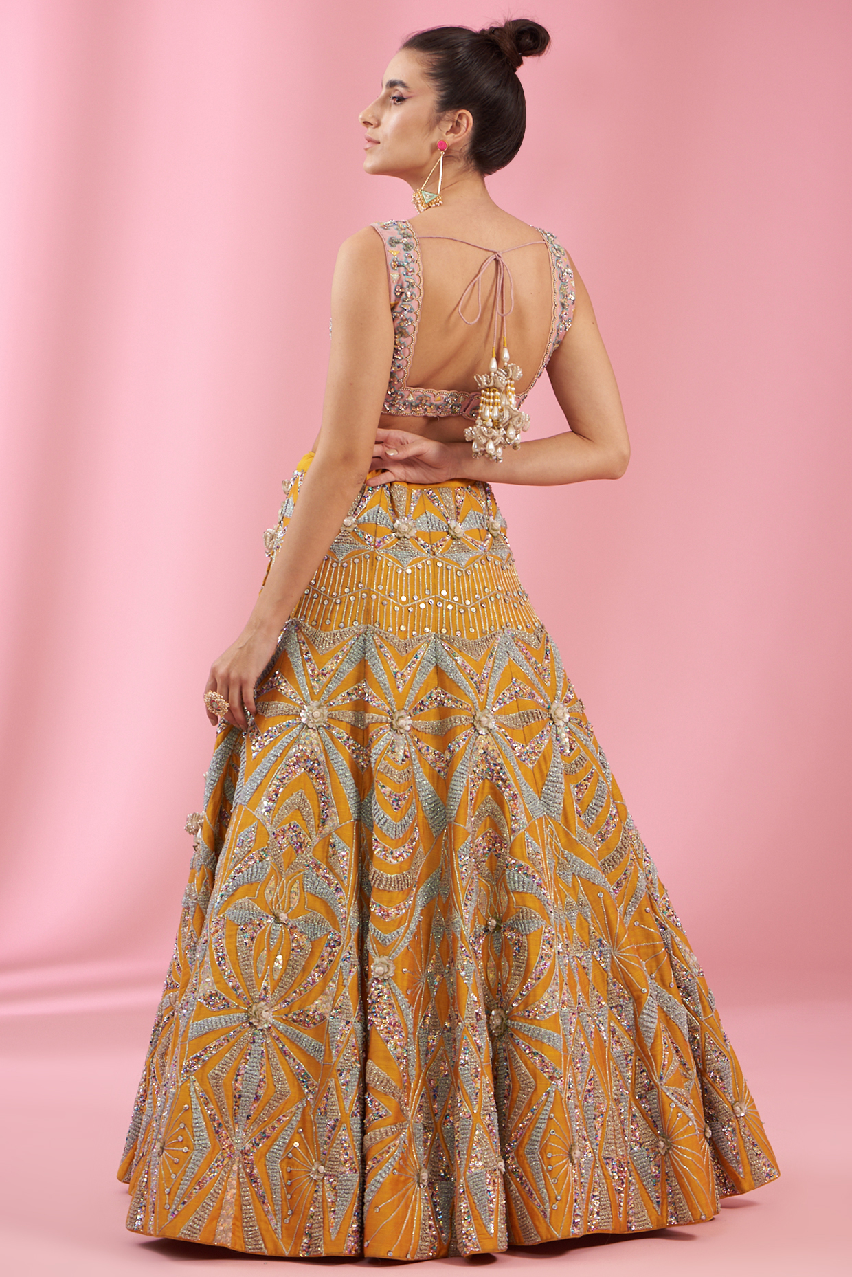 Yellow Silk Hand Embroidered Bridal Lehenga Set By Kaaisha By Shalini