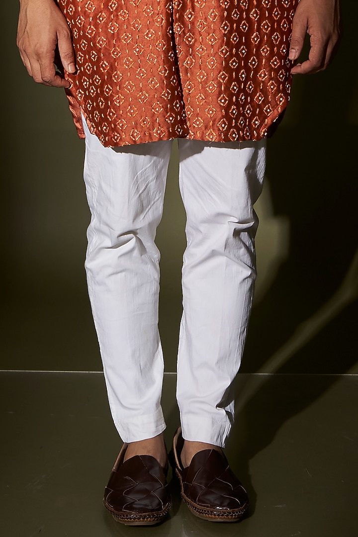 Buy KAAJ Button Rust Chanderi Silk Kurta Set at Pernia'sPopUpShopMen 2025