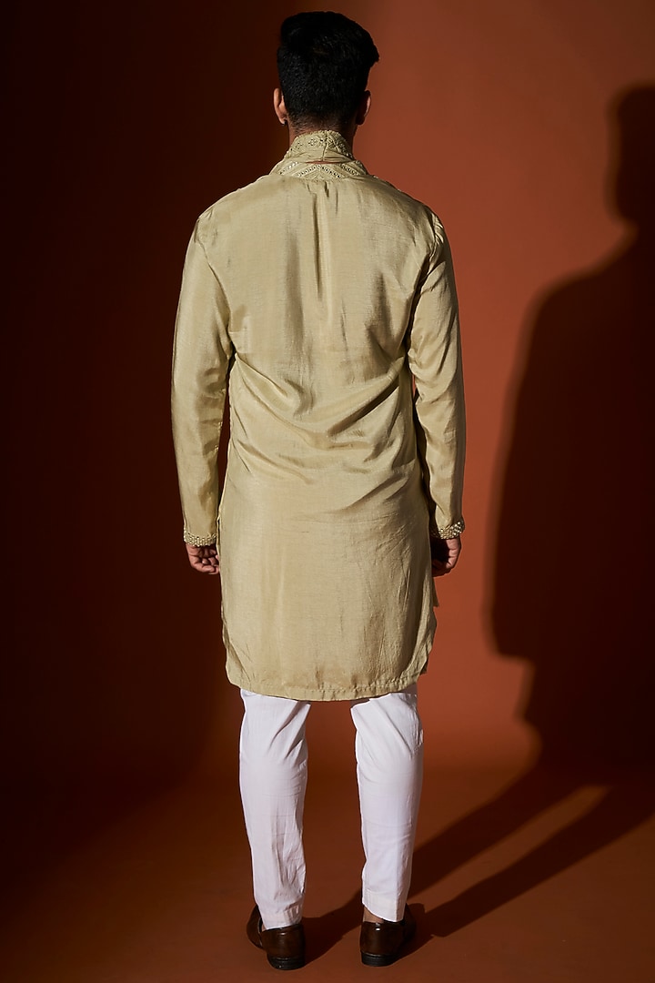 Buy KAAJ Button Sage Green Embroidered Kurta Set at Pernia'sPopUpShopMen 2024