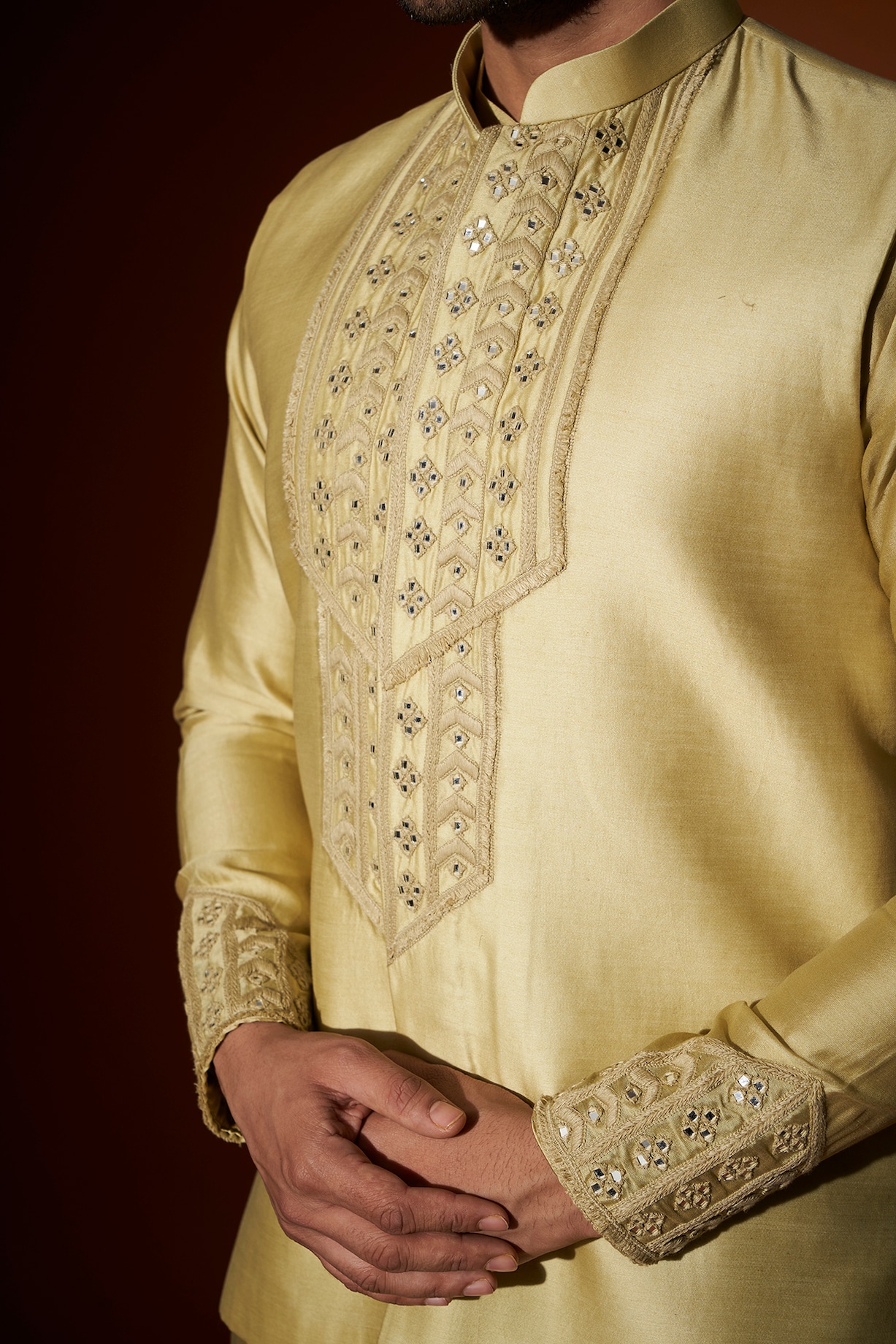 Buy KAAJ Button Golden Embroidered Bundi Jacket With Kurta Set at Pernia'sPopUpShopMen 2025