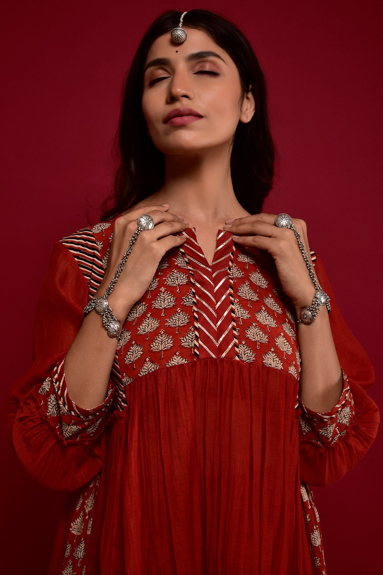 Rust Chanderi Sharara Set by Kaarah By Kaavya at Pernia's Pop Up Shop 2025