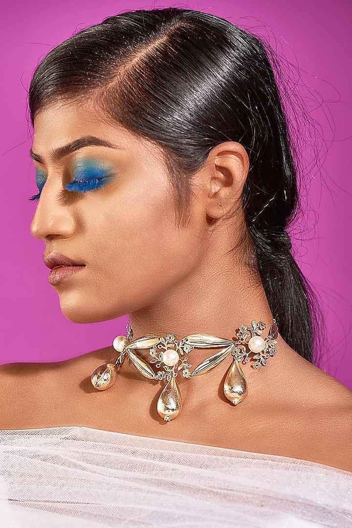 Gold Plated Freshwater Pearls Choker Necklace By Kalon Designs At