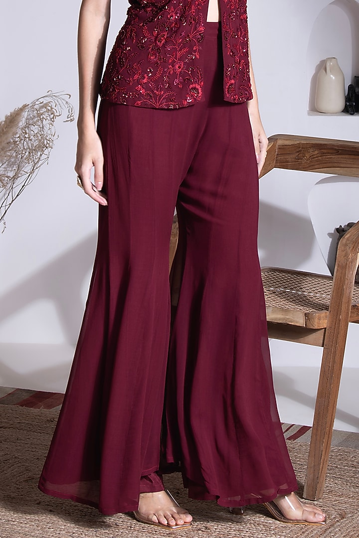 Maroon Organza Hand Embroidered Kurta Set by Kanchi Khurana Couture at ...