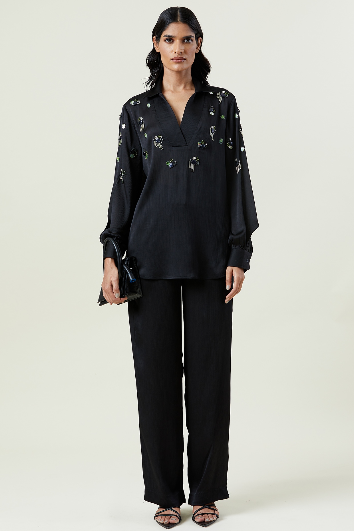 Black Polyester Hand Embellished Co-Ord Set by Kanika Goyal at Pernia's ...