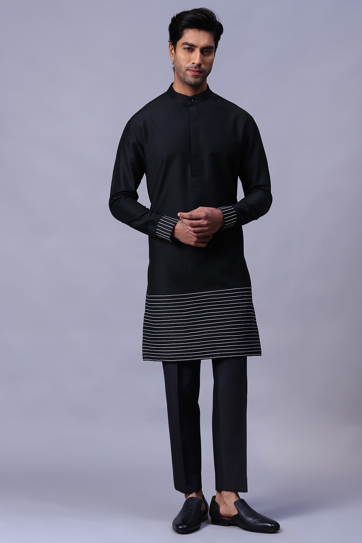 Black Chanderi Embroidered Kurta by Kanishk Mehta Designs at Pernia's ...