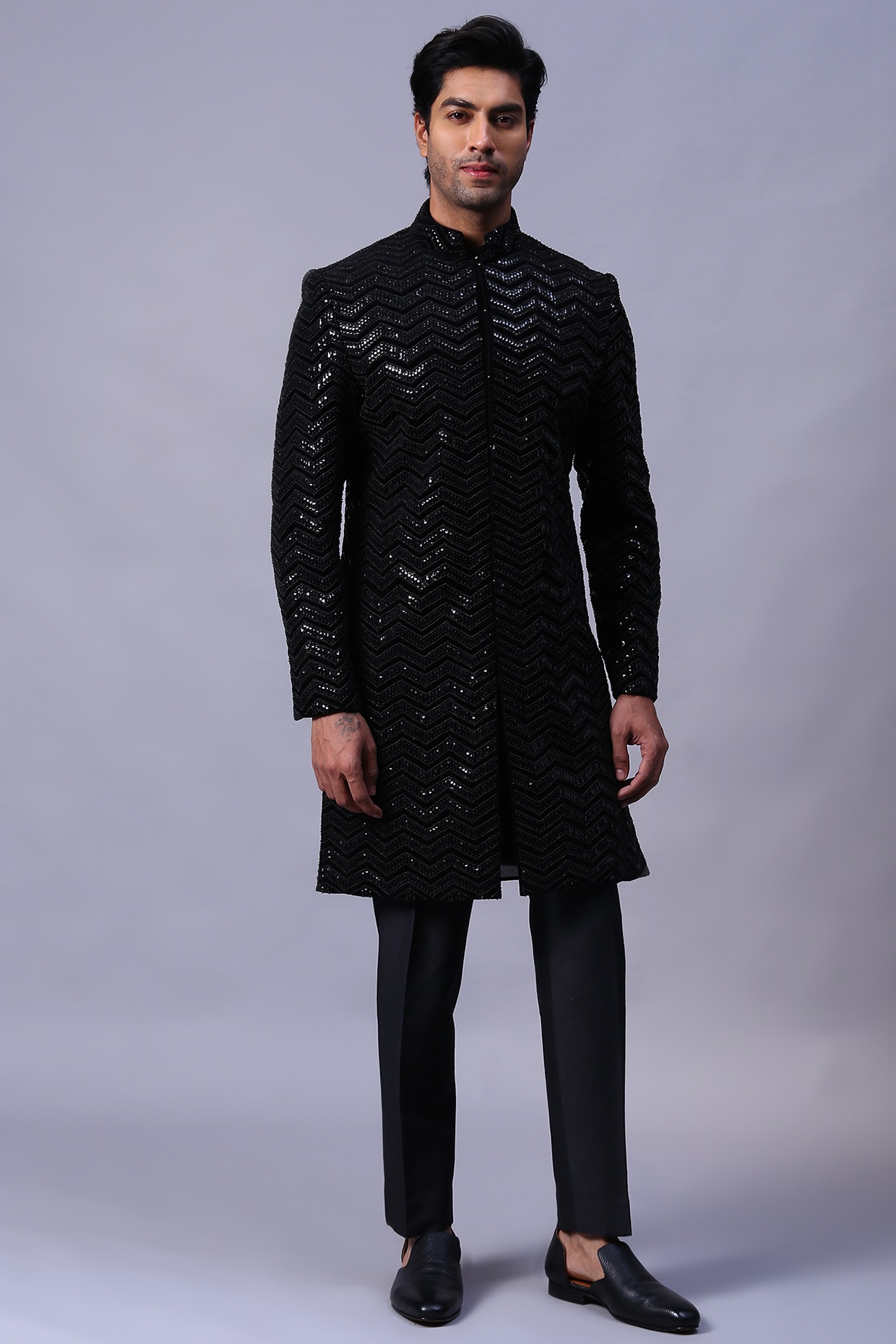 Black Silk Indo-Western Set by Kanishk Mehta Designs at Pernia's Pop Up ...