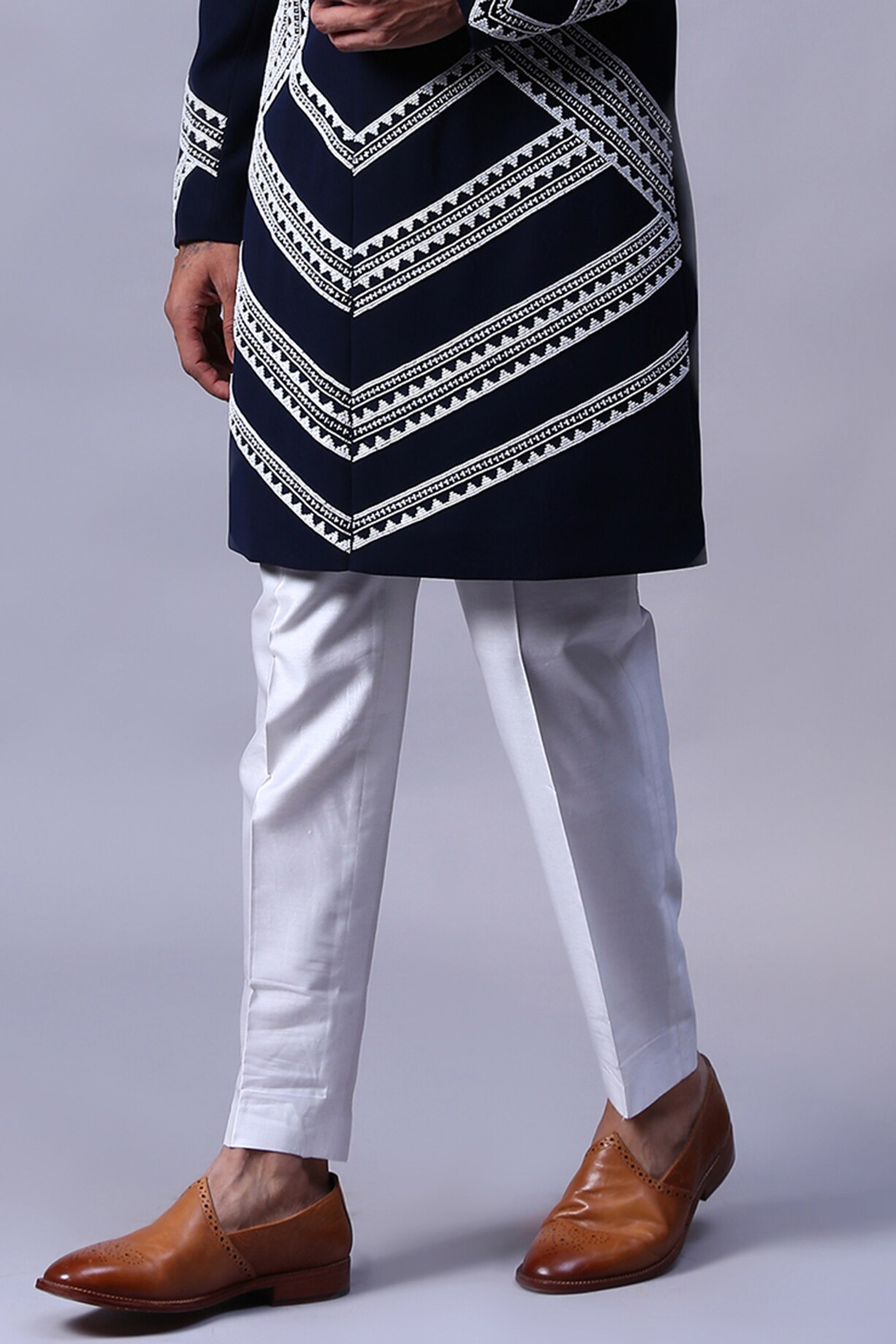 Blue Silk Nalki Embroidered Indo-Western Set by Kanishk Mehta Designs ...