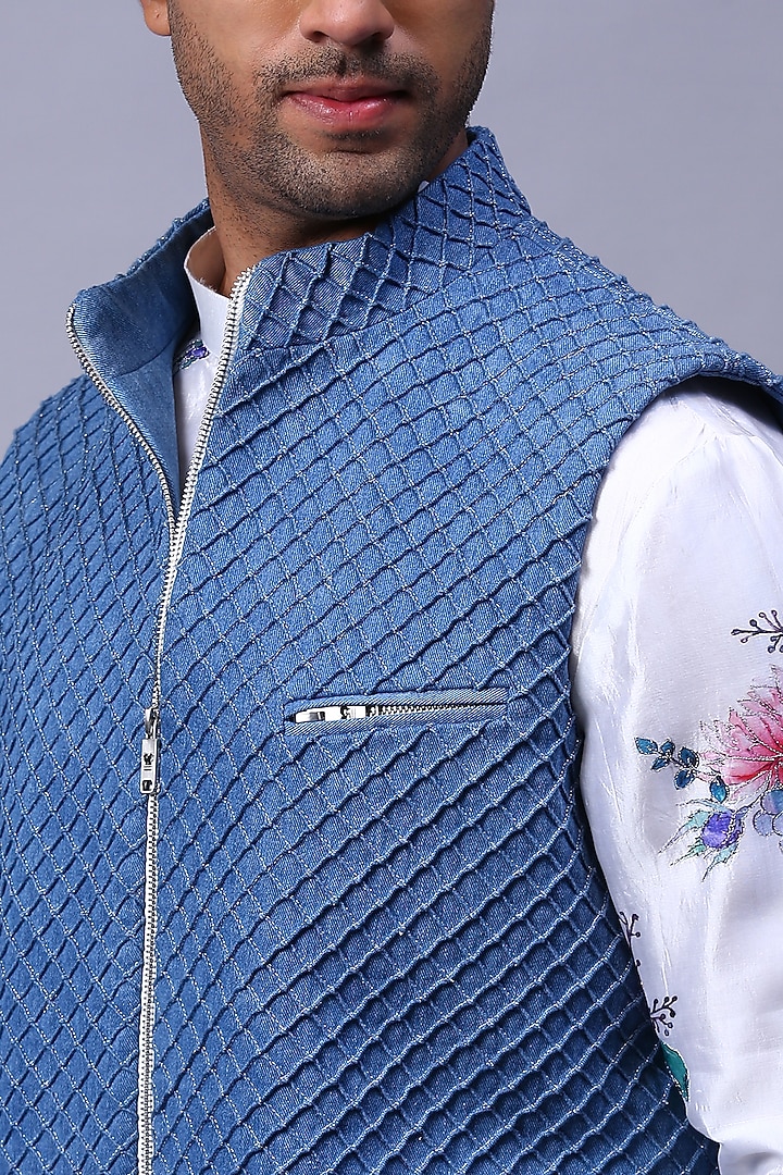 Blue Denim Bundi Set by Kanishk Mehta Designs at Pernia's Pop Up Shop 2026