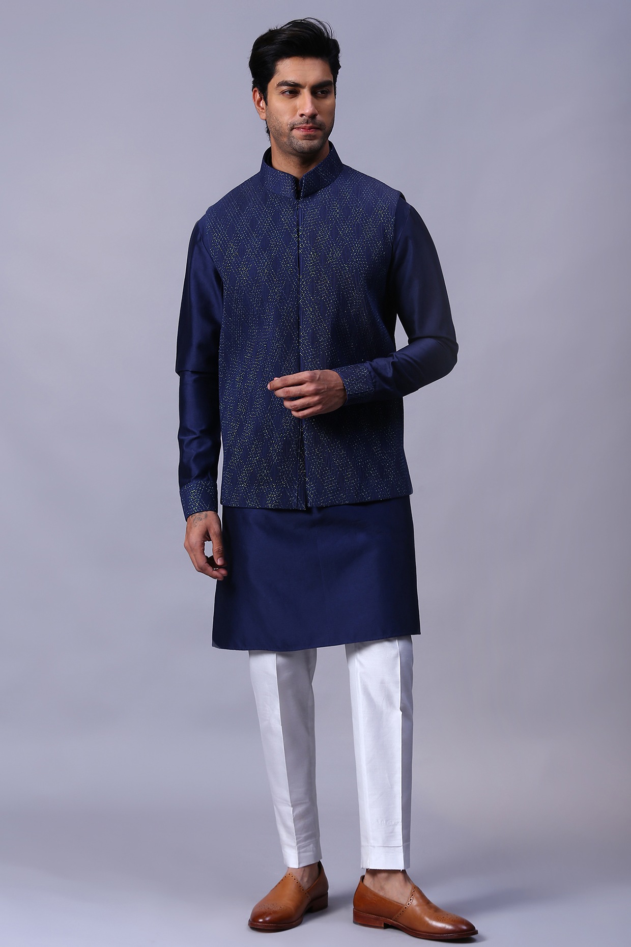 Blue Chanderi Bundi Set by Kanishk Mehta Designs at Pernia's Pop Up ...