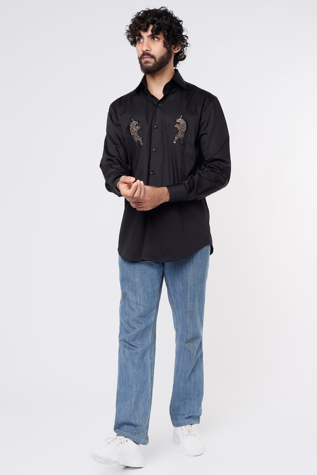Black Embroidered Shirt by Kanishk Mehta Designs at Pernia's Pop Up ...