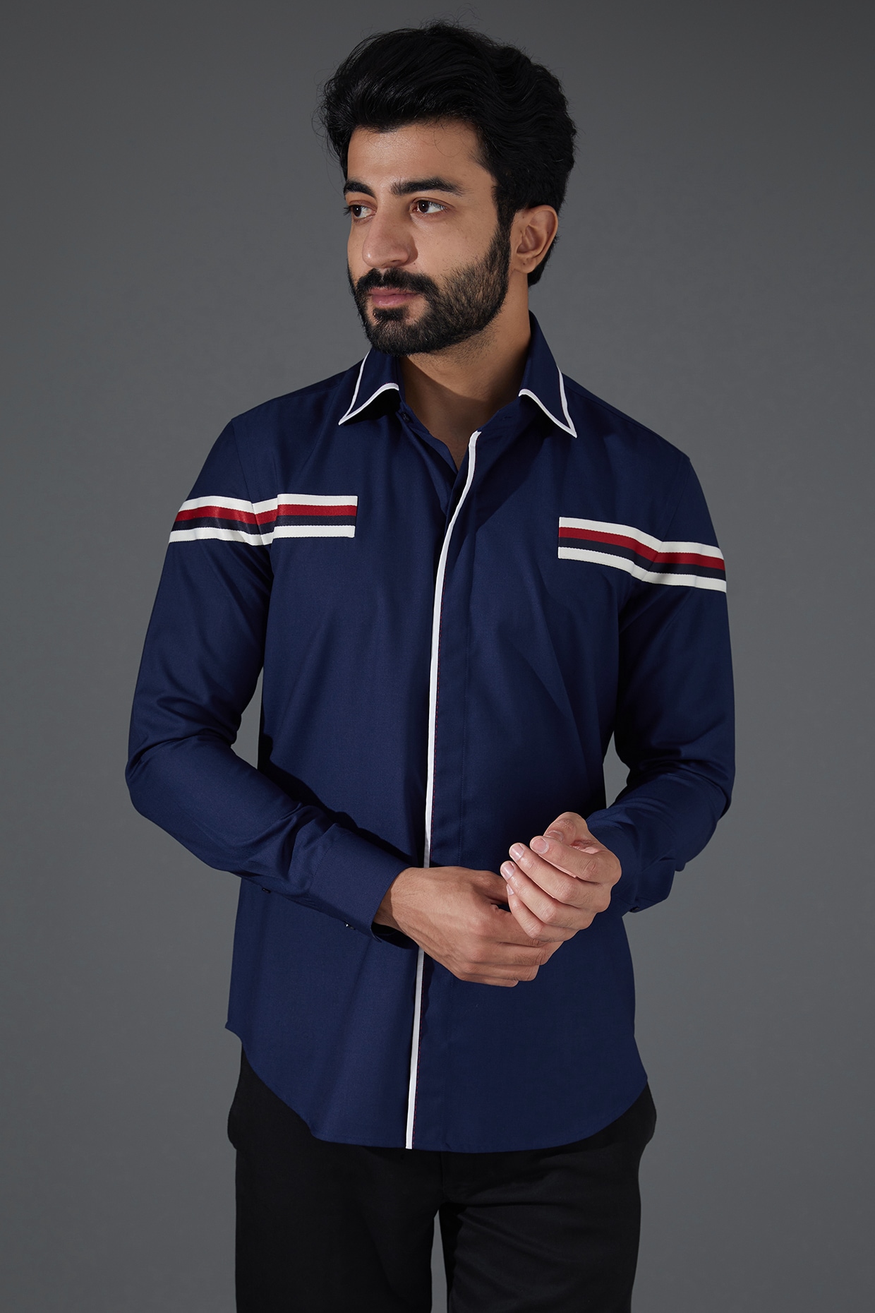Navy Blue Cotton Shirt by Kanishk Mehta Designs at Pernia's Pop Up Shop ...