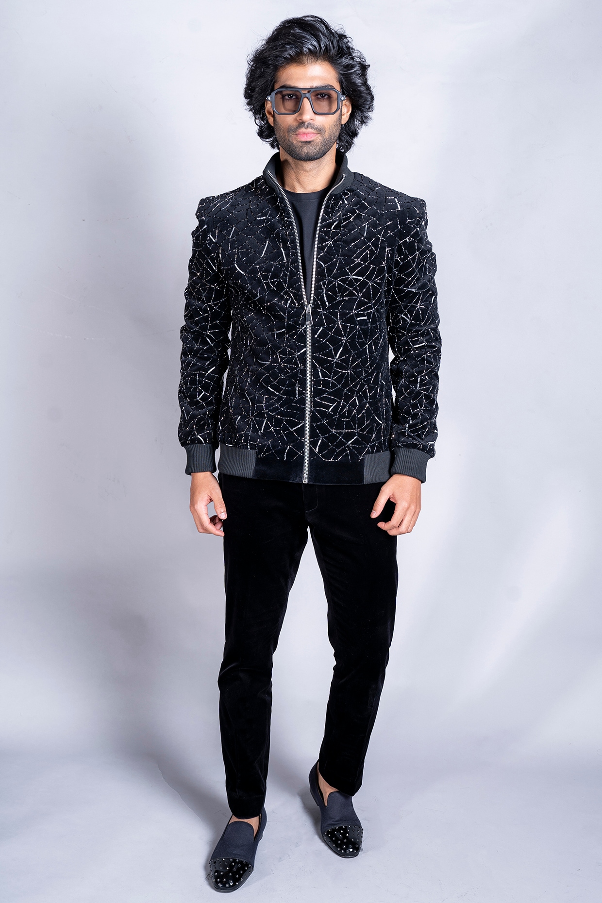 Black Embroidered Bomber Jacket by Kanishk Mehta Designs at Pernia's ...