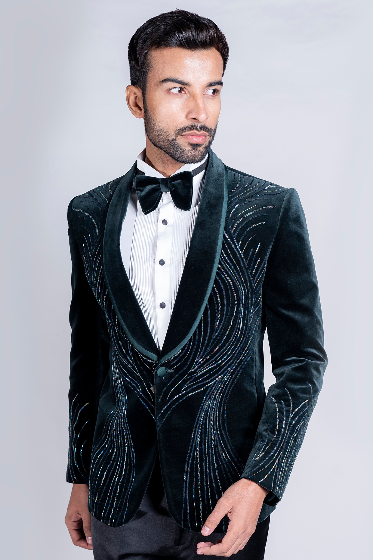 Bottle Green Italian Velvet Tuxedo Set by Kanishk Mehta Designs at ...