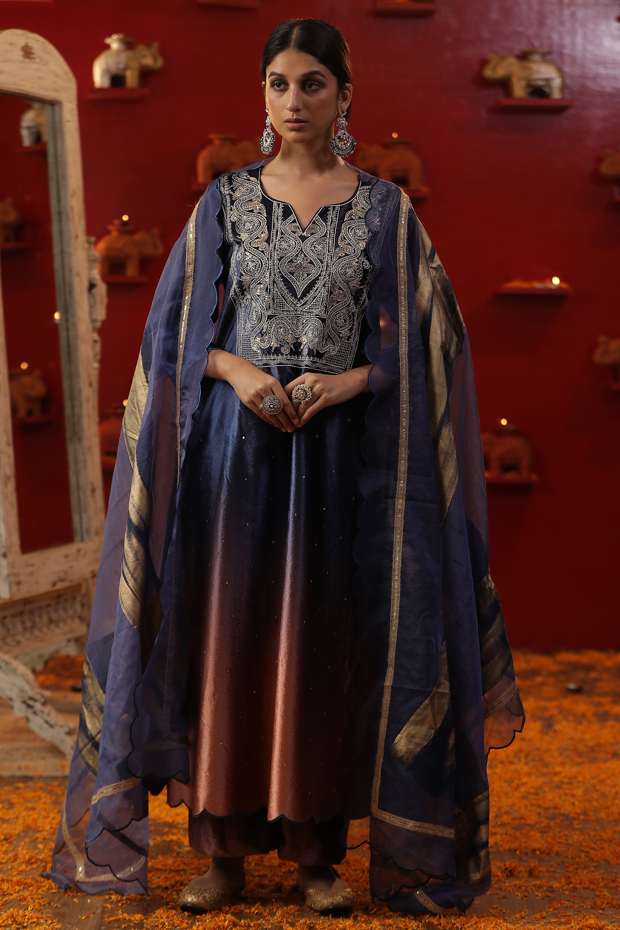 Blue Ombre Velvet Dori Work Kurta Set by Arpita Sulakshana at Pernia's ...