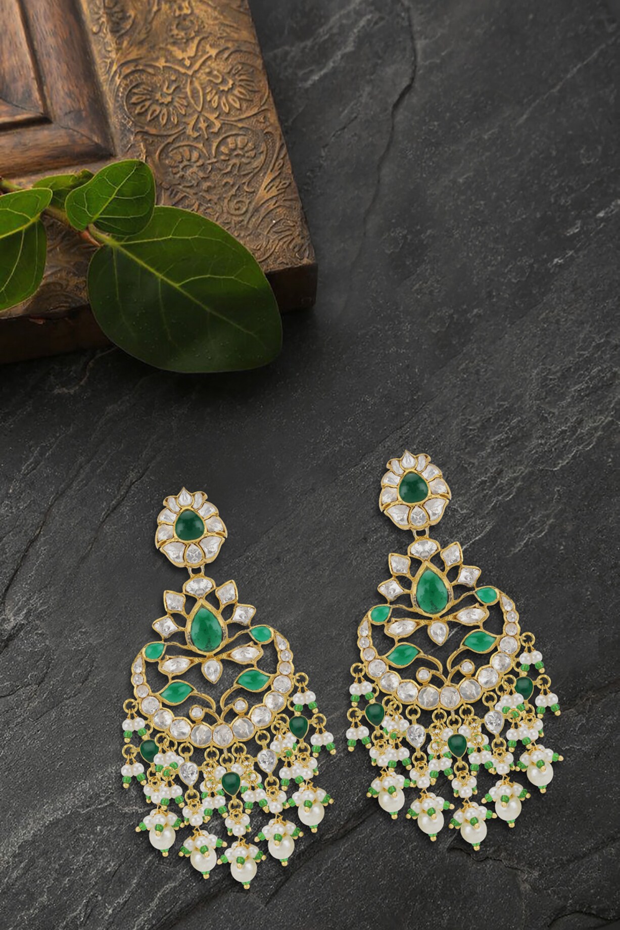 Gold Plated Vellore Polki Chandbali Earrings Design by Kaari at Pernia's Pop Up Shop 2024