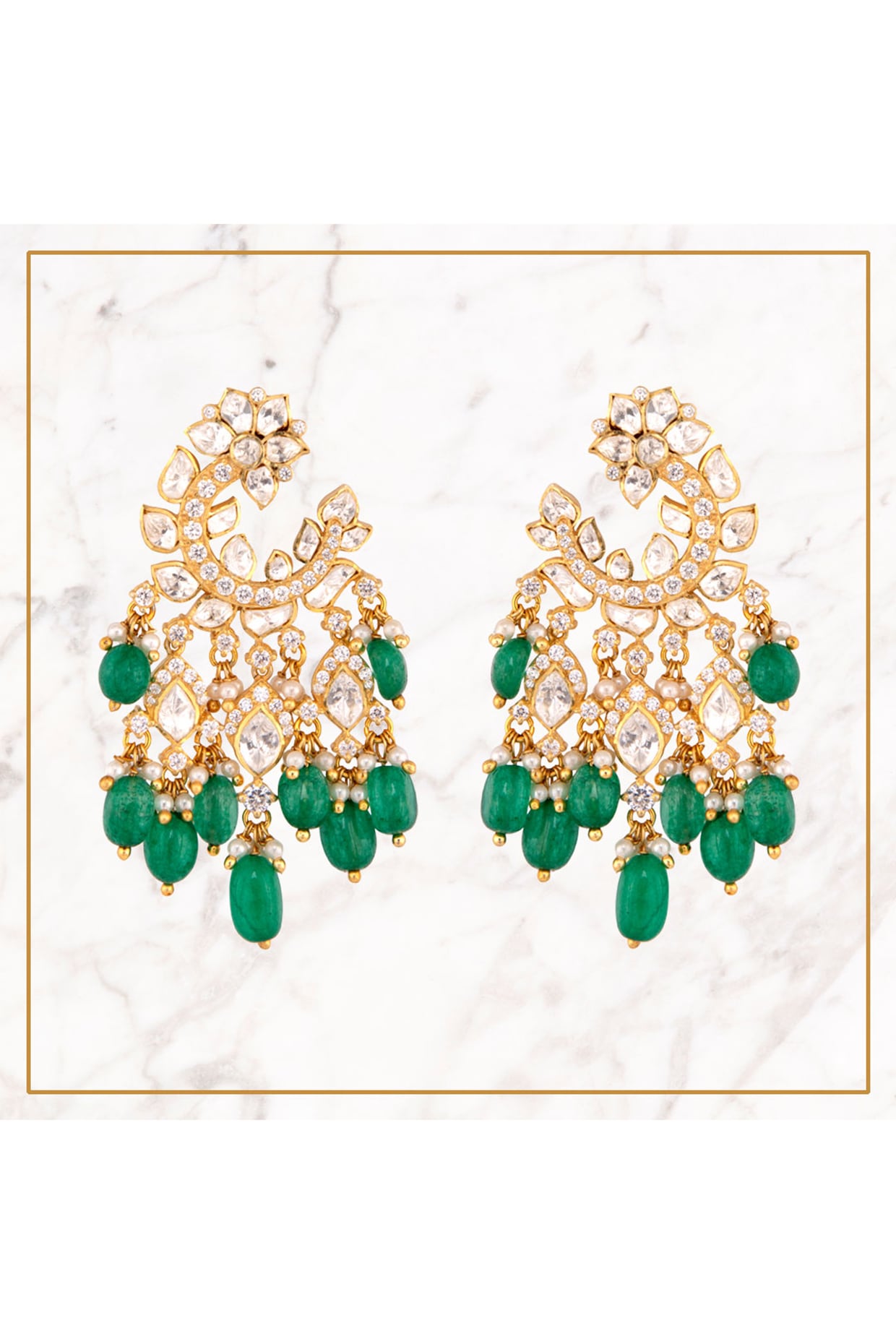 Gold Plated Emeralds Dangler Earrings by Kaari at Pernia's Pop Up Shop 2024