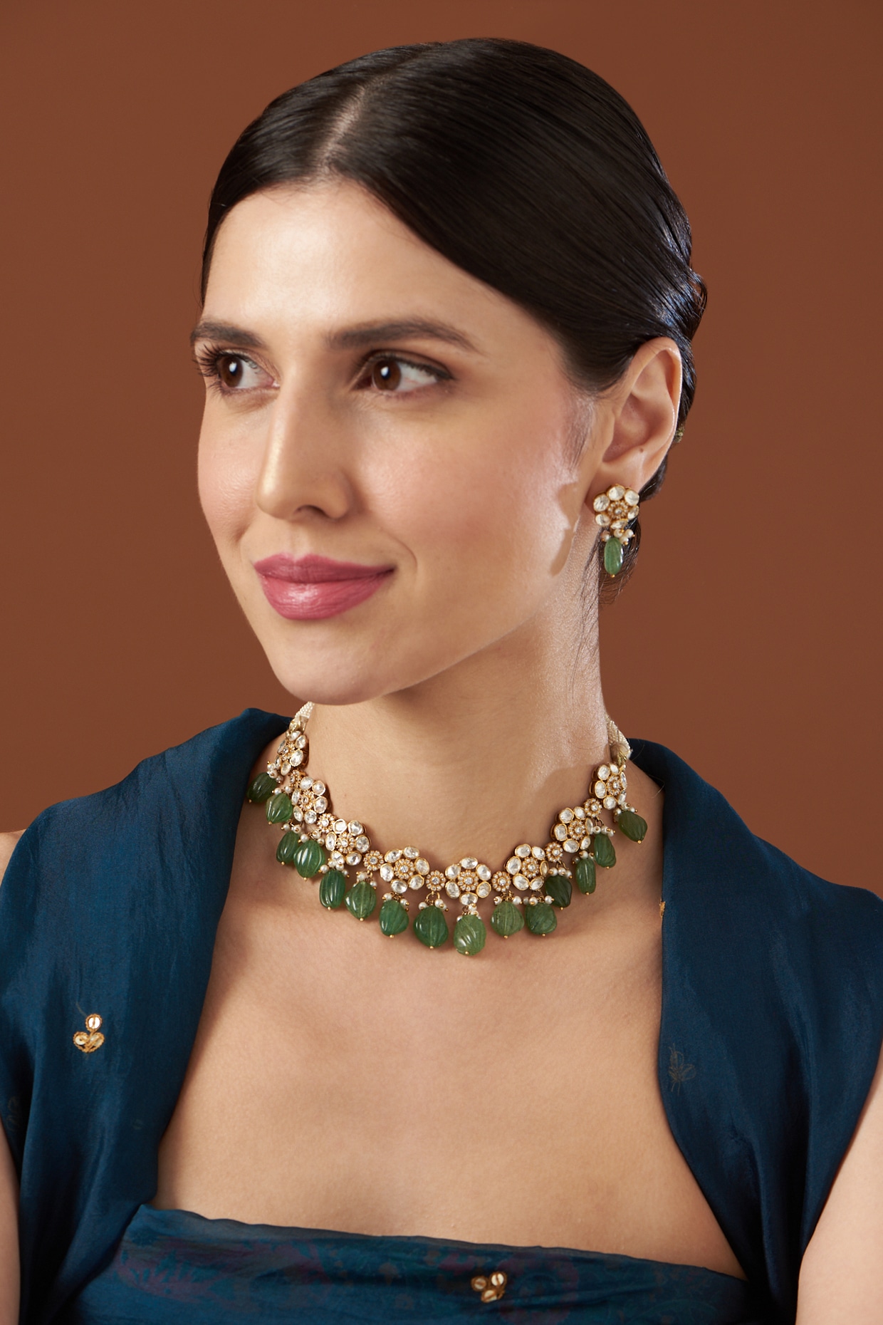 Gold Finish Vellore Polki Necklace Set In Sterling Silver by Kaari at ...
