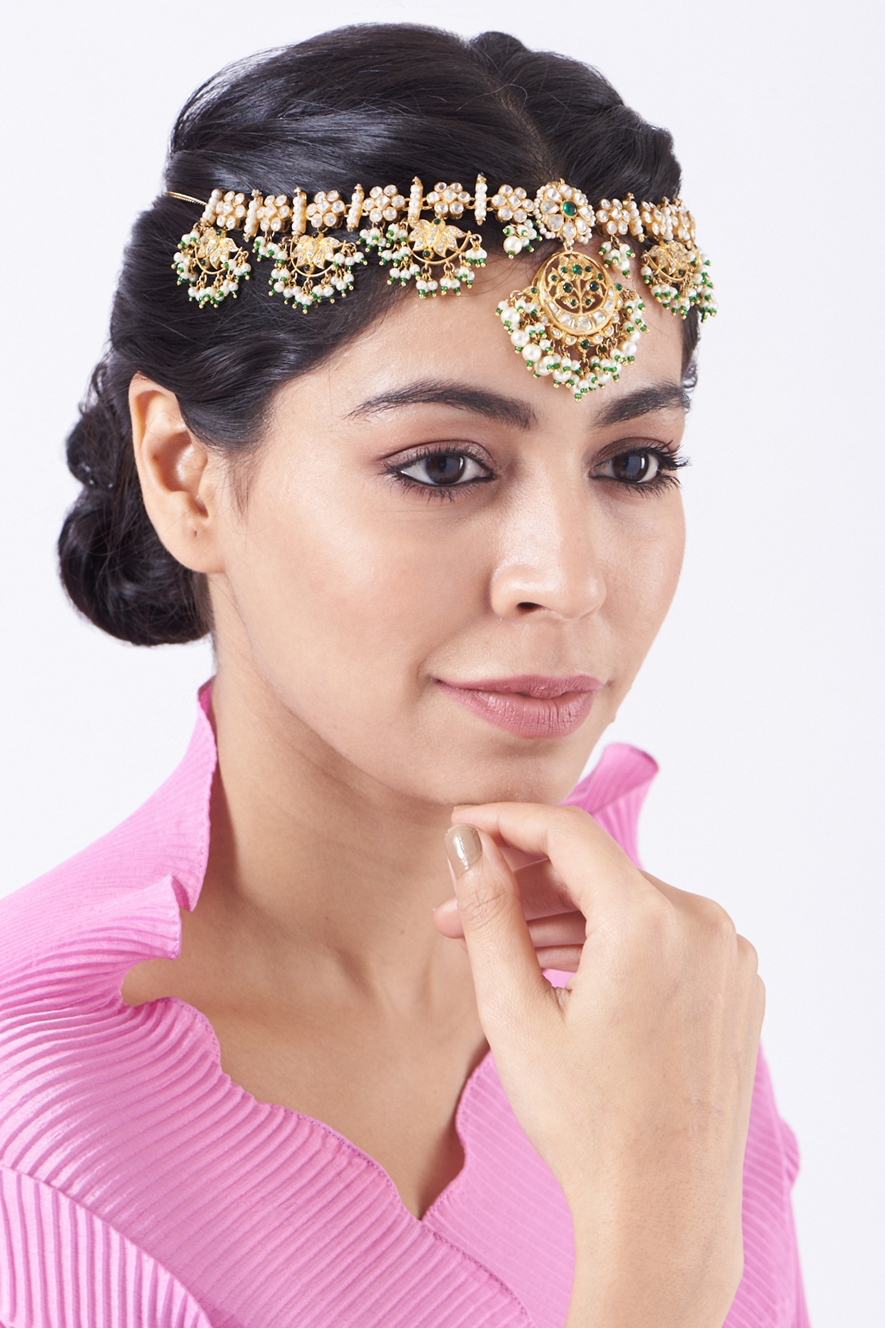 Gold Finish CZ Diamond Mathapathi In Sterling Silver by Kaari at Pernia ...