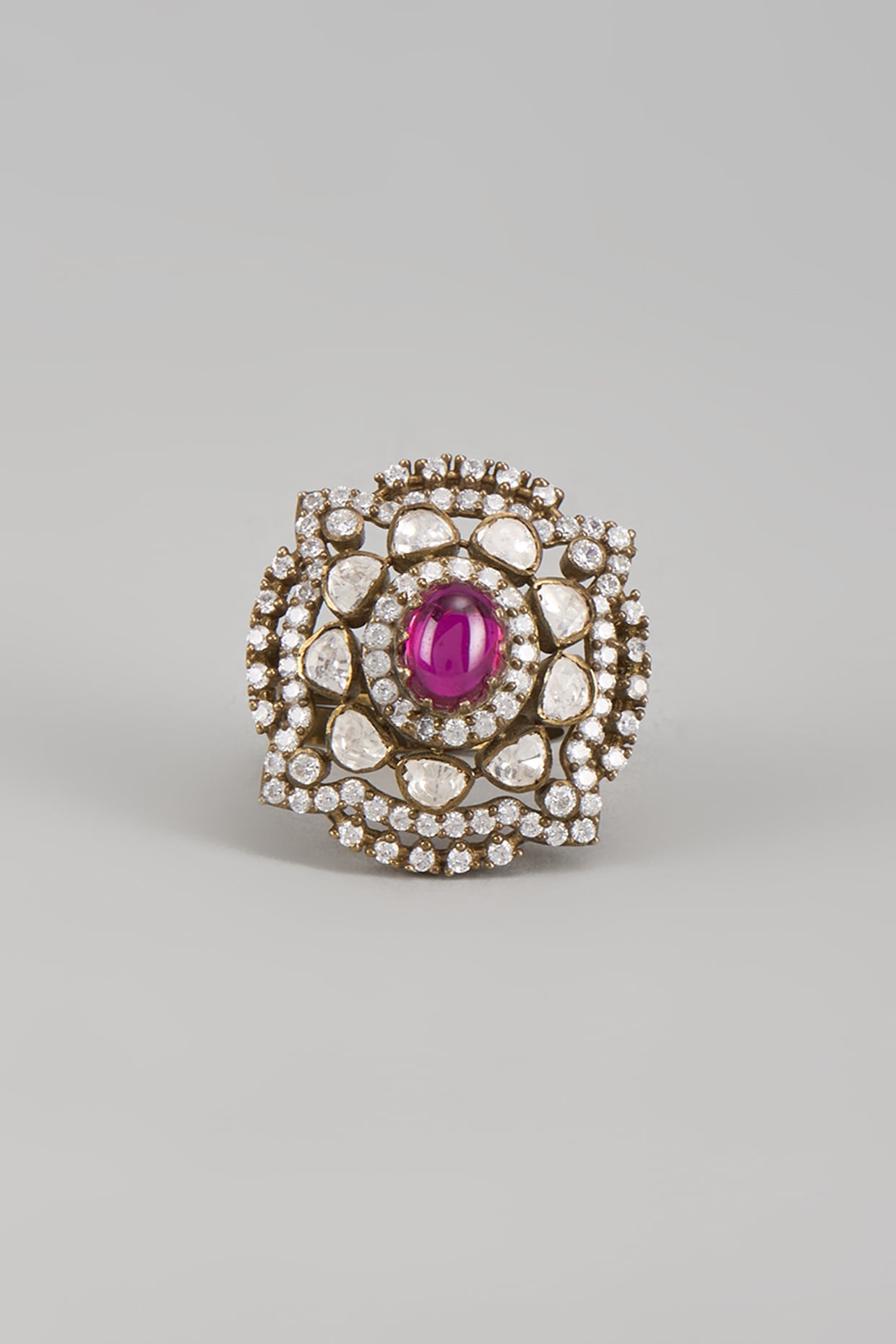 Black Rhodium Finish Moissanite Polki Handcrafted Ring In Sterling Silver by KARISA DESIGNS at ...