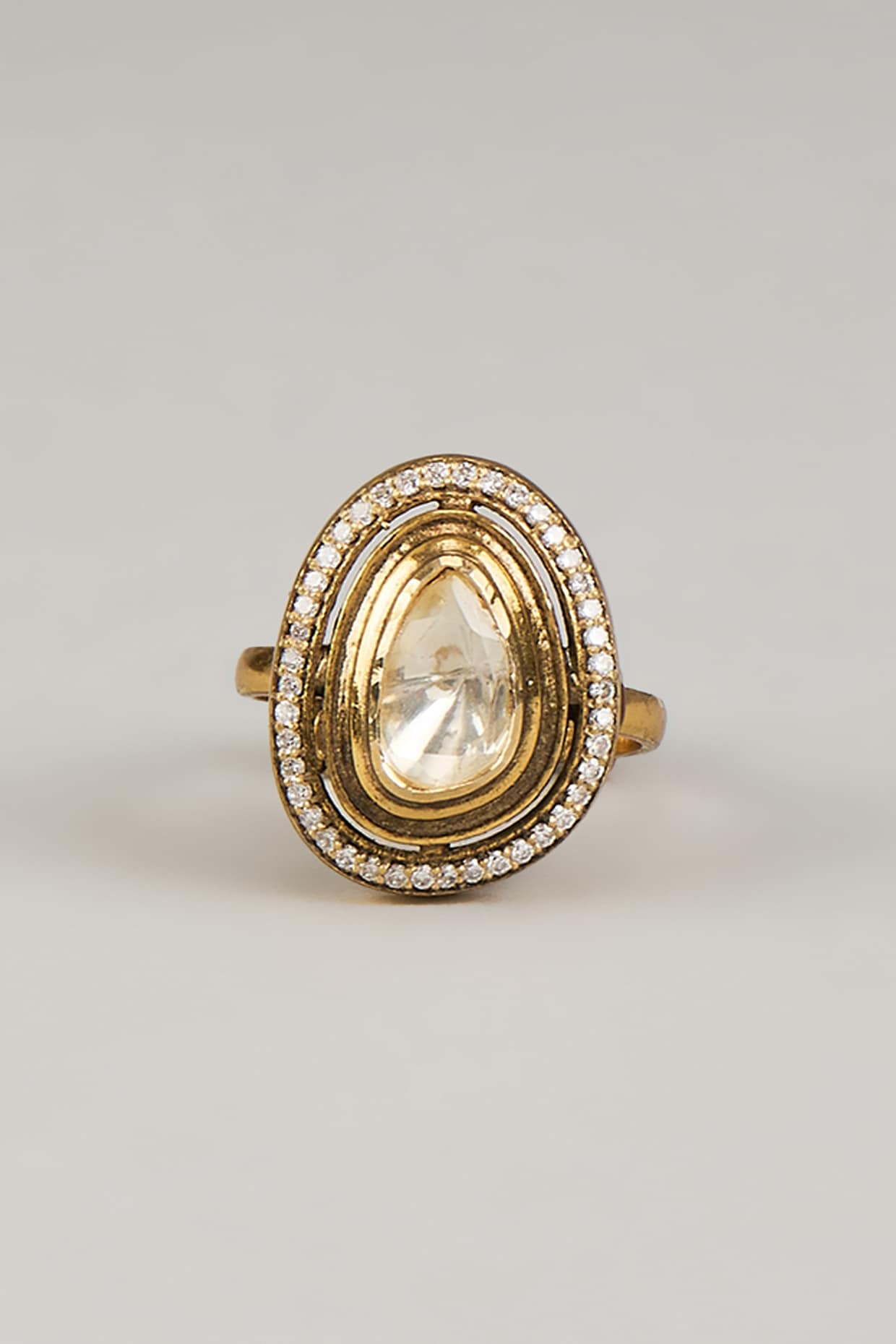 Black Rhodium Finish Moissanite Polki Adjustable Ring In Sterling Silver by KARISA DESIGNS at ...