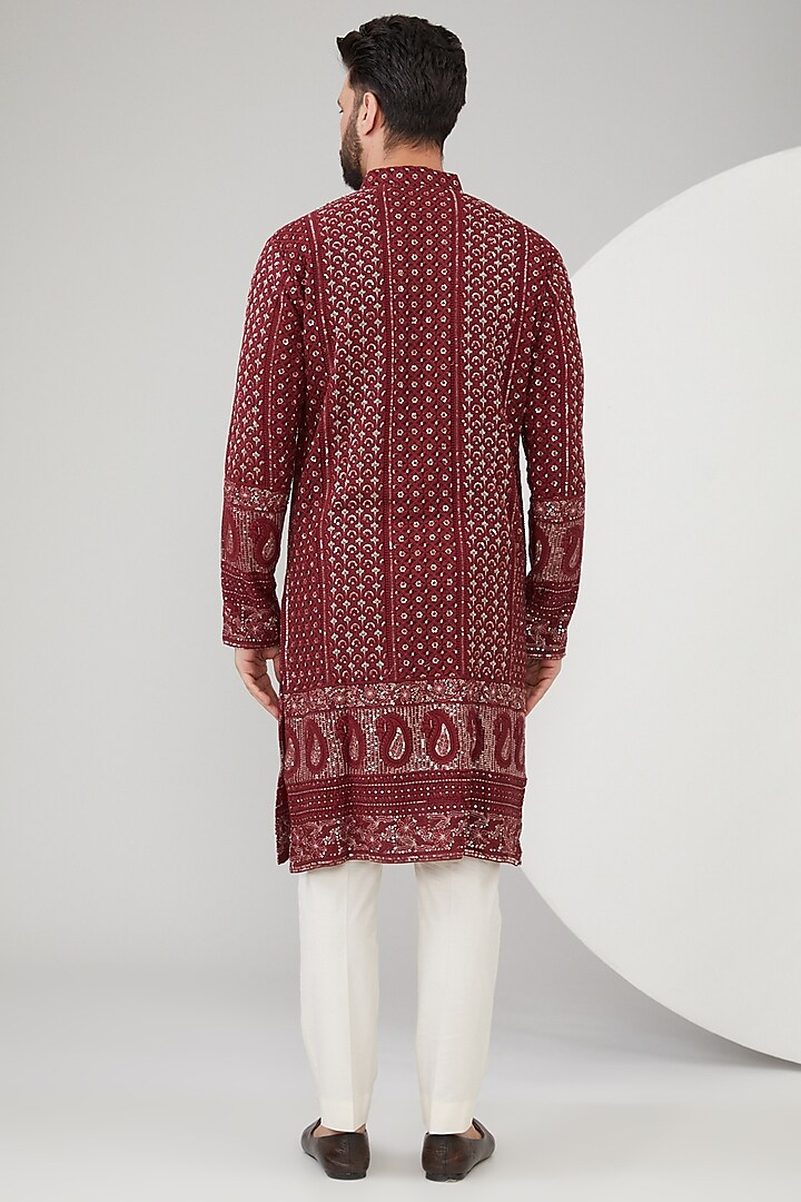Buy Kasbah Clothing Maroon Georgette Thread Embroidered Chikankari