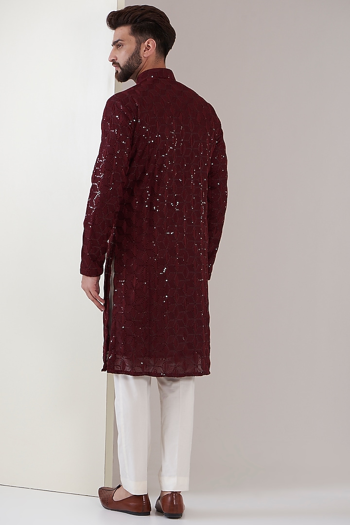 Buy Kasbah Clothing Maroon Georgette Embroidered Kurta At Pernia