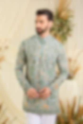 Bluish Green Georgette Embroidered Short Kurta by Kasbah Clothing at ...