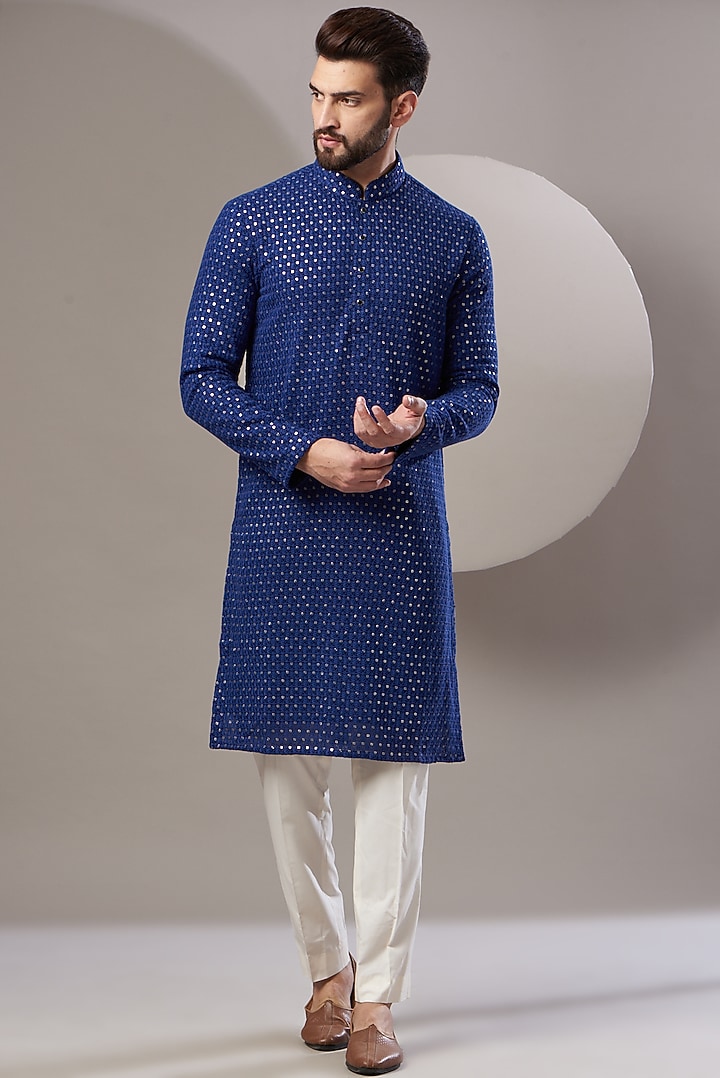 Navy Blue Embroidered Kurta by Kasbah Clothing at Pernia's Pop Up Shop 2024
