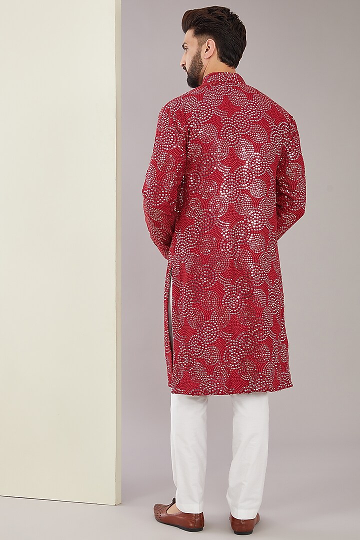 Maroon Silk Thread & Sequins Embroidered Kurta Set by Kasbah Clothing ...