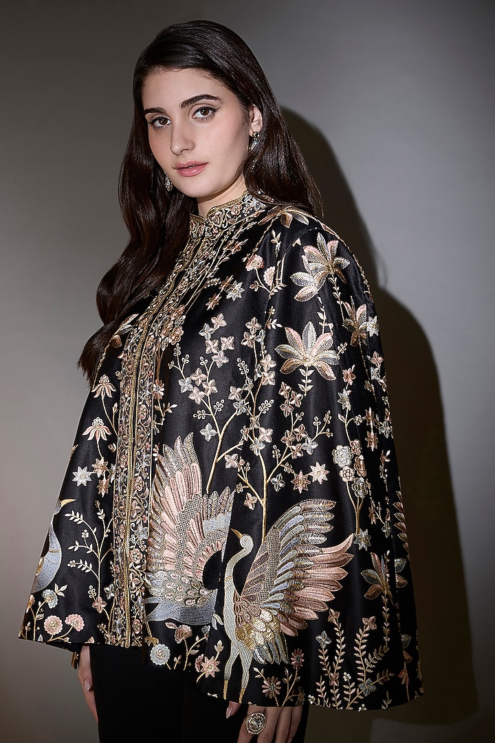 Black Satin Silk Threadwork Cape by Kasbah at Pernia's Pop Up Shop 2026