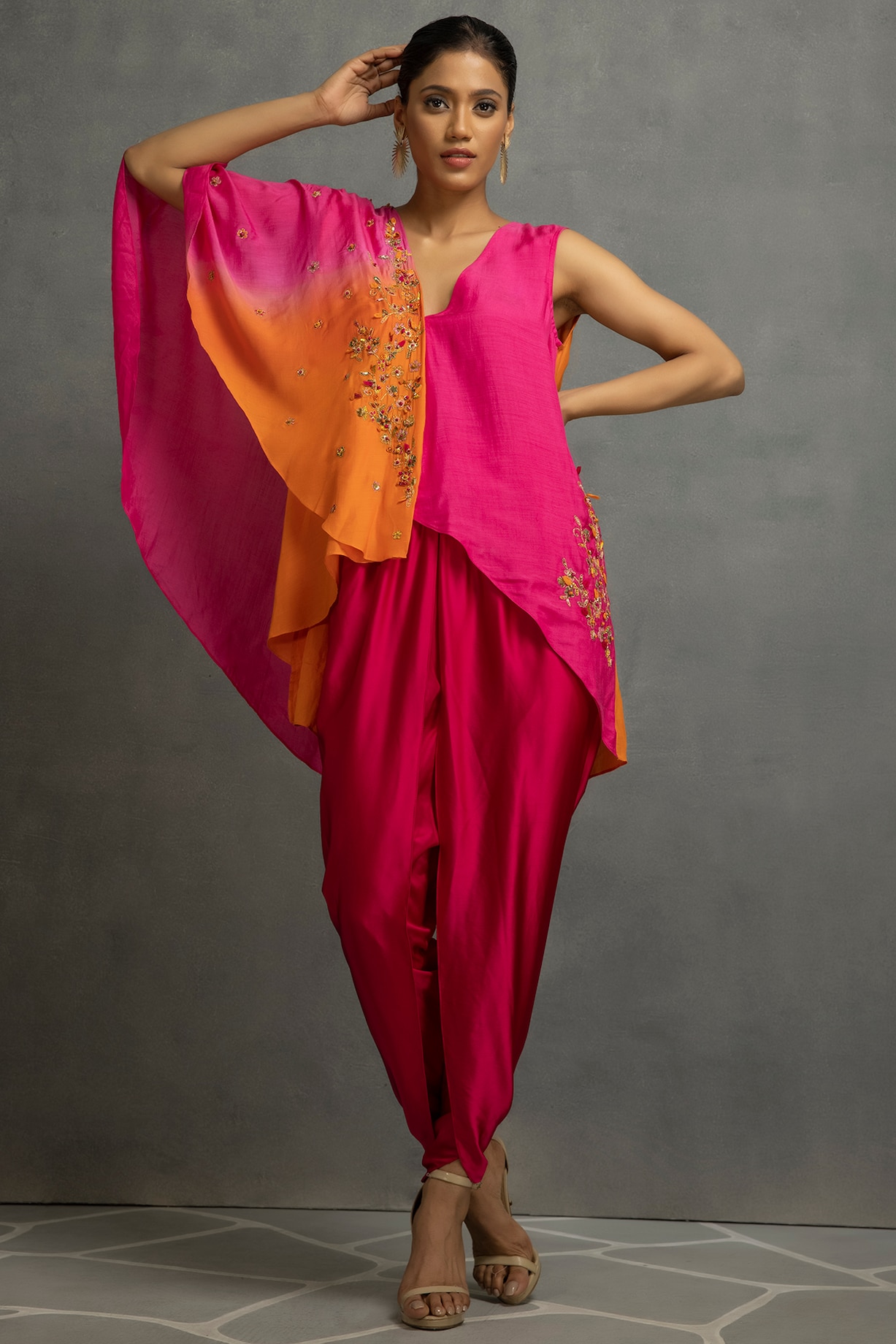 Pink & Orange Cotton Silk Ombre Dhoti Set Design by Kahani Lush at ...