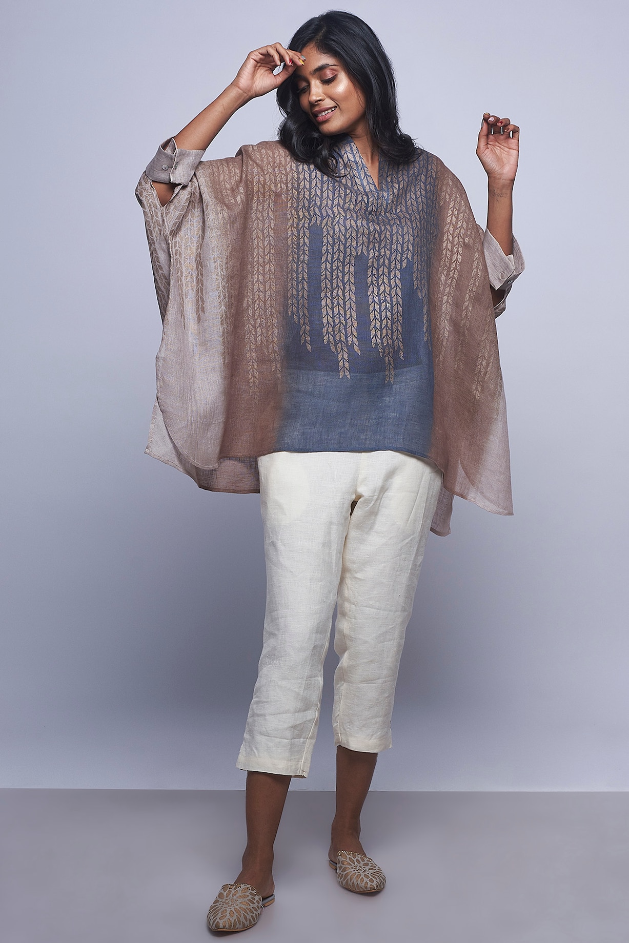 Blue Linen Square Top Design by Kaveri at Pernia's Pop Up Shop 2024