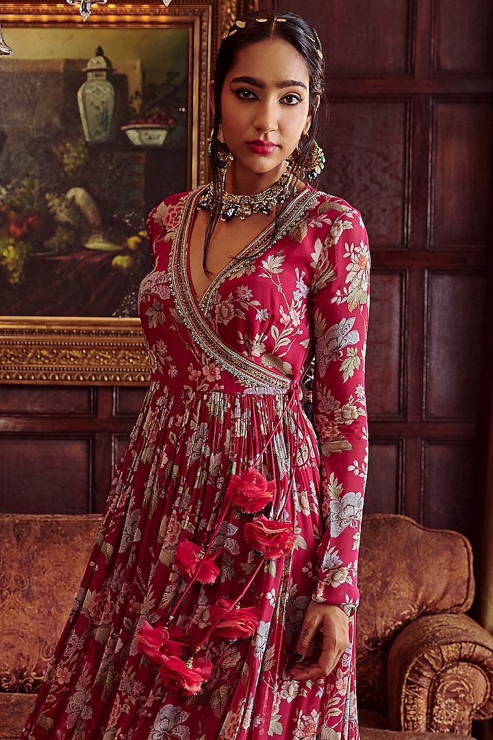 Crimson Red Printed Anarkali Set by Kalista at Pernia's Pop Up Shop 2026