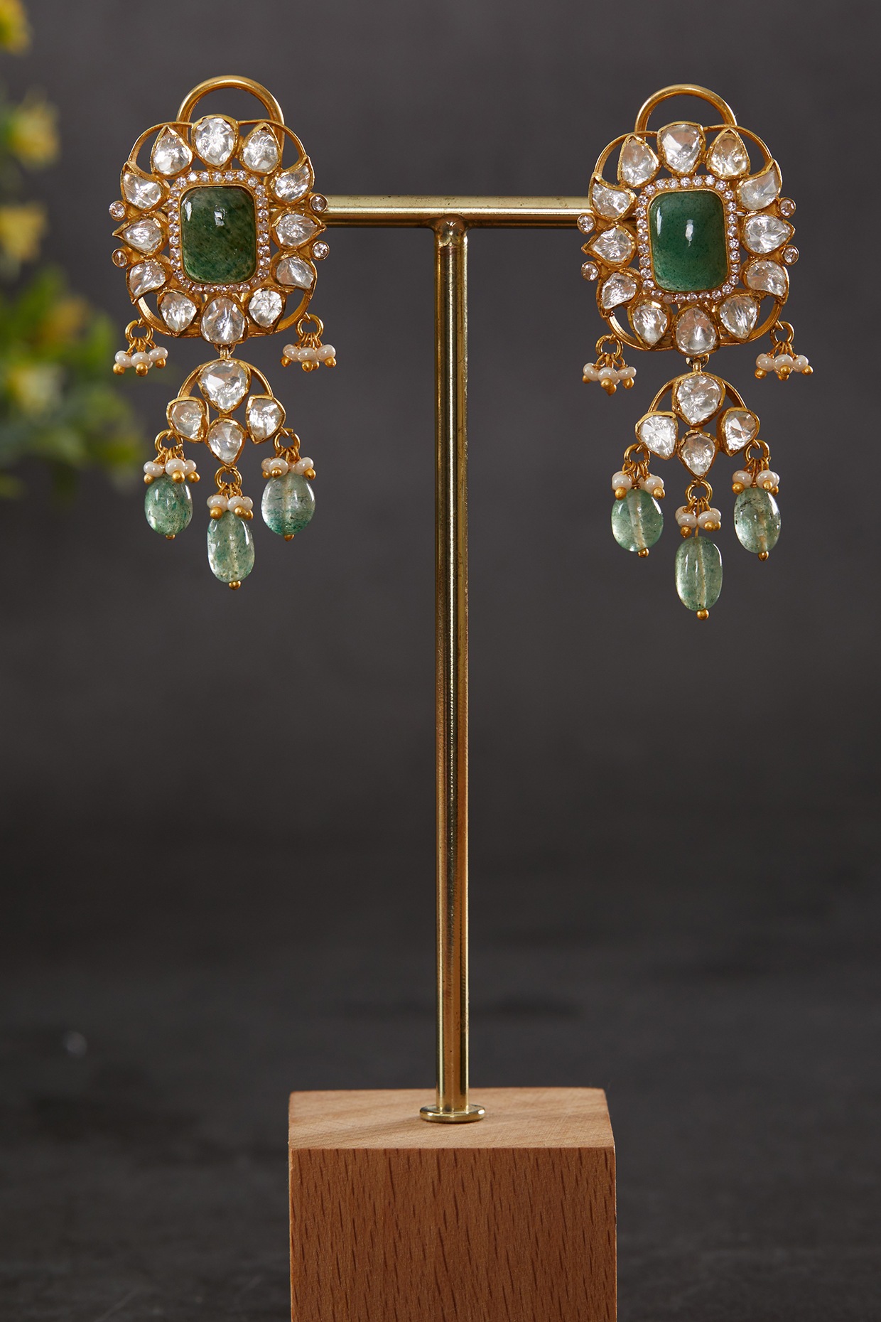 Gold Plated Vellore Kundan Polki & Freshwater Pearl Dangler Earrings In Sterling Silver by Kaari ...