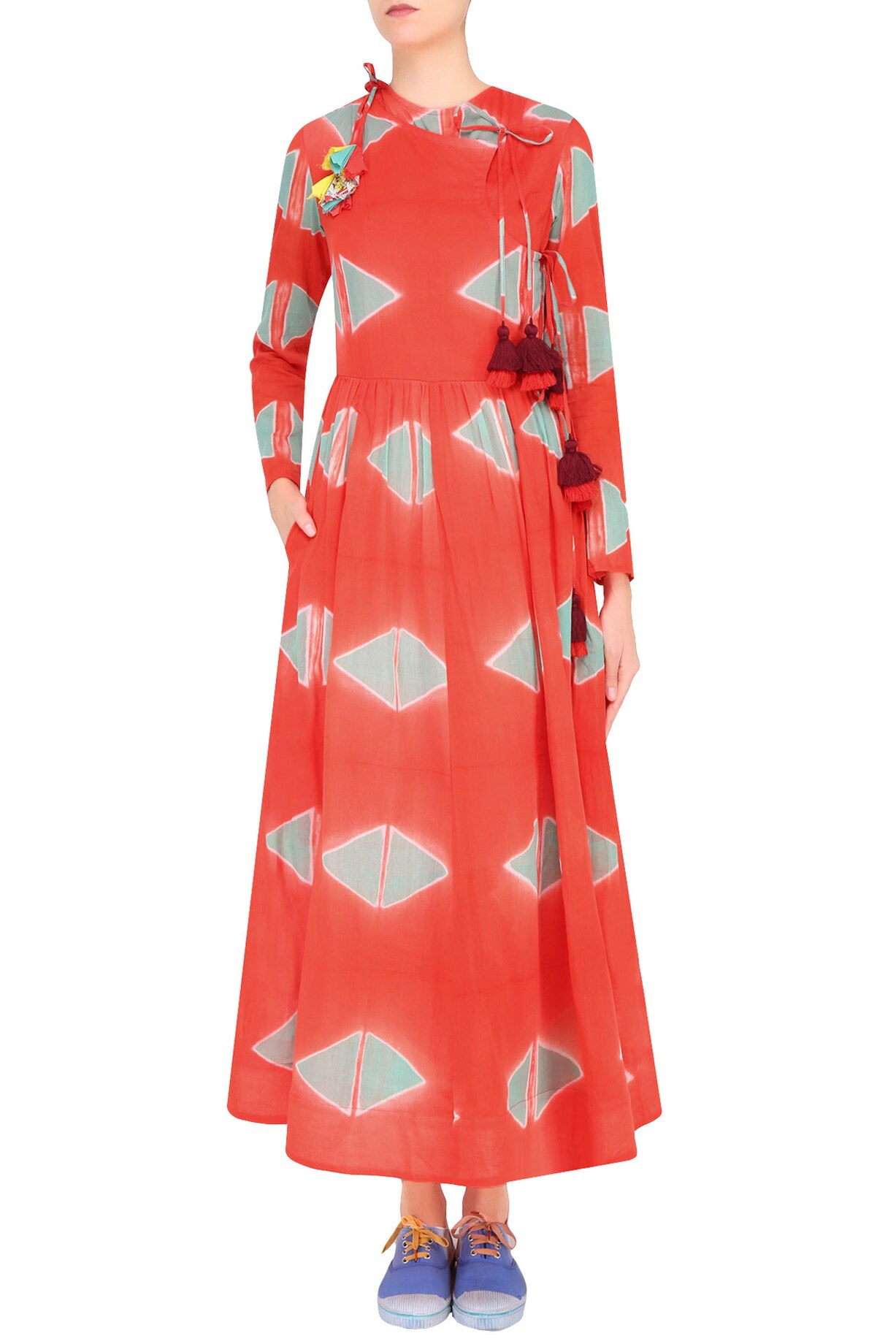 Orange clamp dyed crossover style dress available only at Pernia's Pop ...