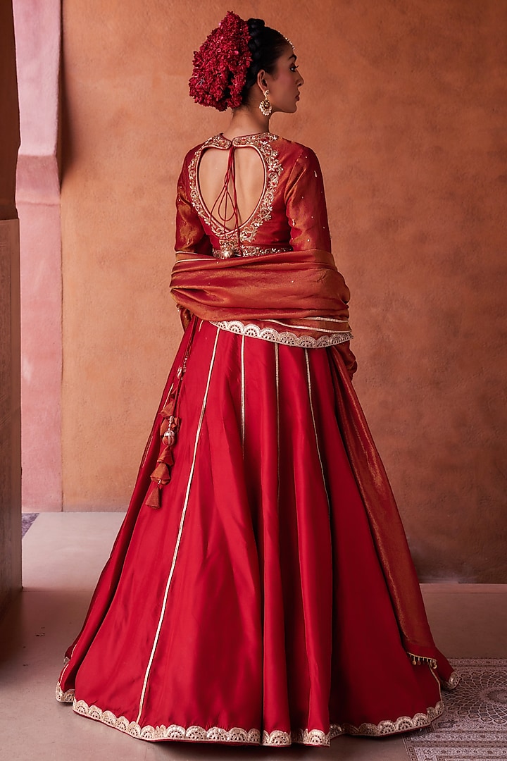 Deep Maroon Upada Silk Resham Embroidered Wedding Lehenga Set by Kapda ...