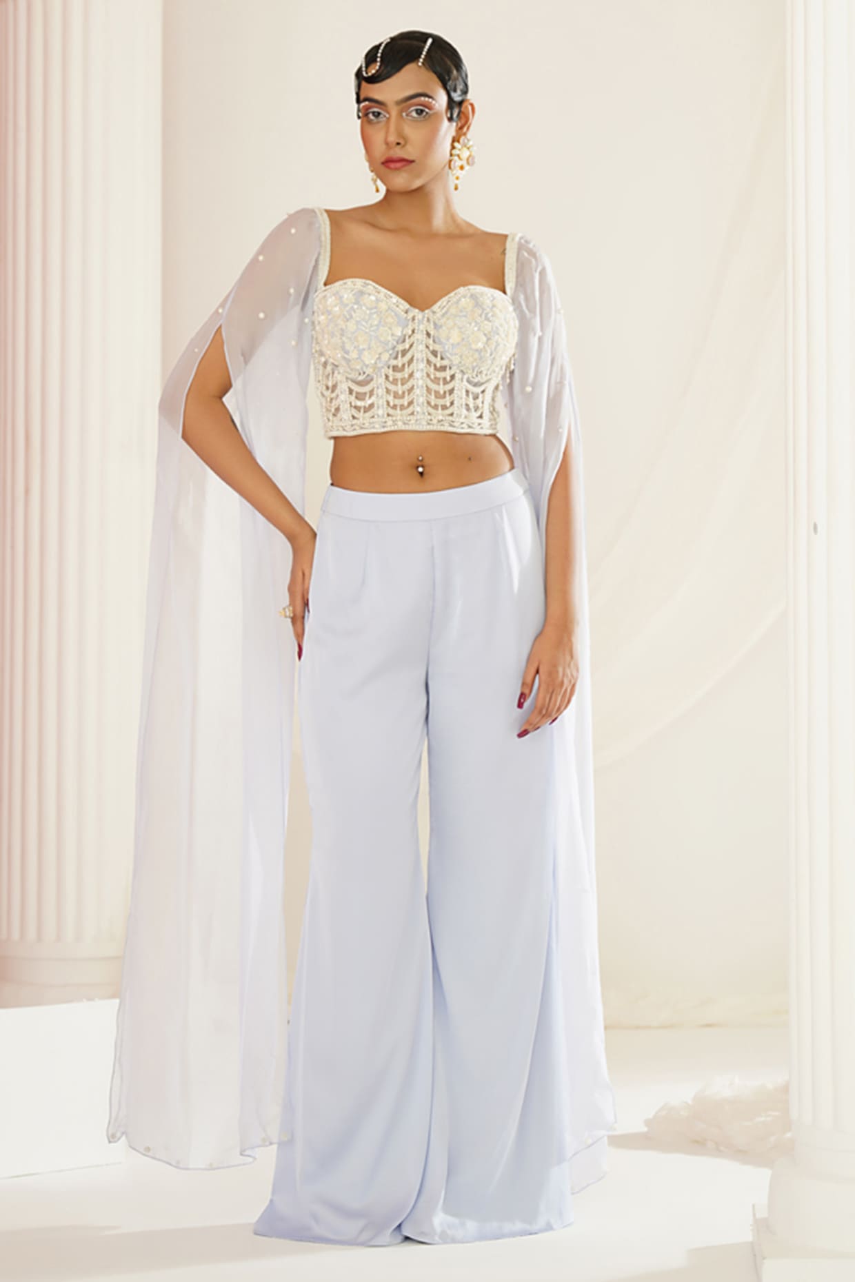 Powder Blue Armani Satin Flared Palazzo Pant Set by Kapda Dori at ...
