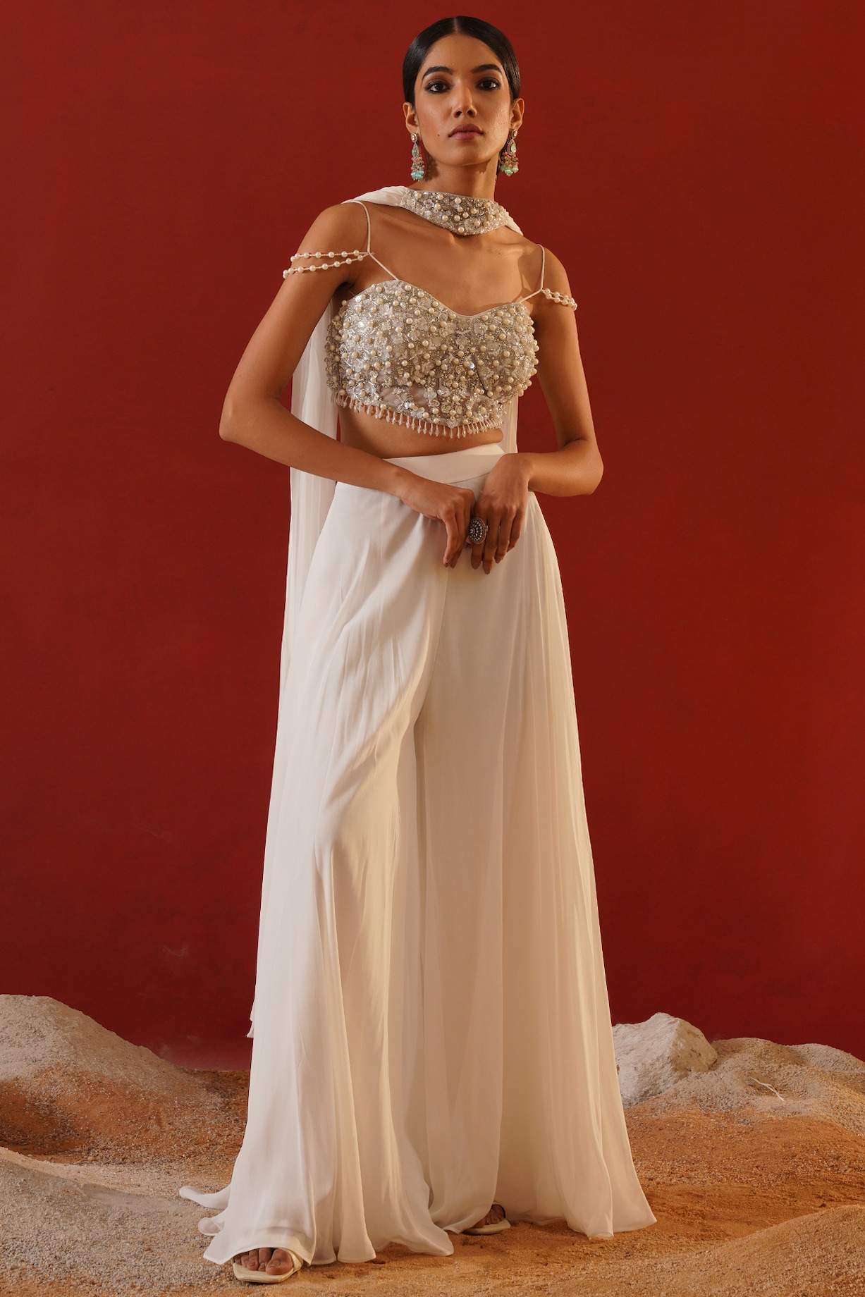 White Georgette Sharara Set by Kapda Dori at Pernia's Pop Up Shop 2026