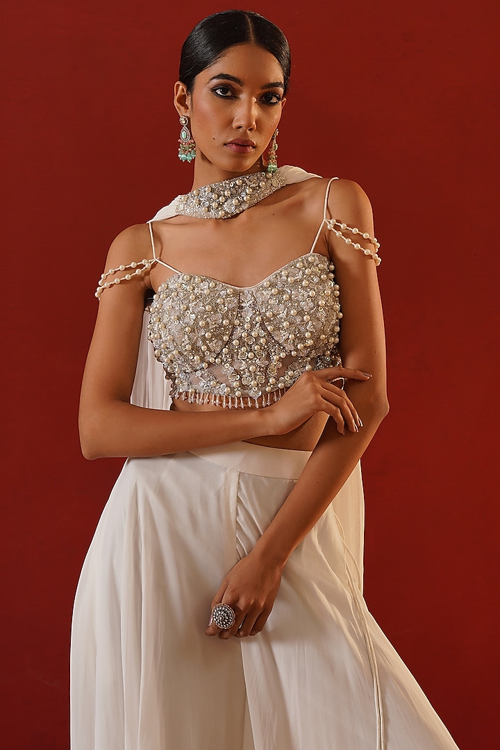 White Georgette Sharara Set by Kapda Dori at Pernia's Pop Up Shop 2026
