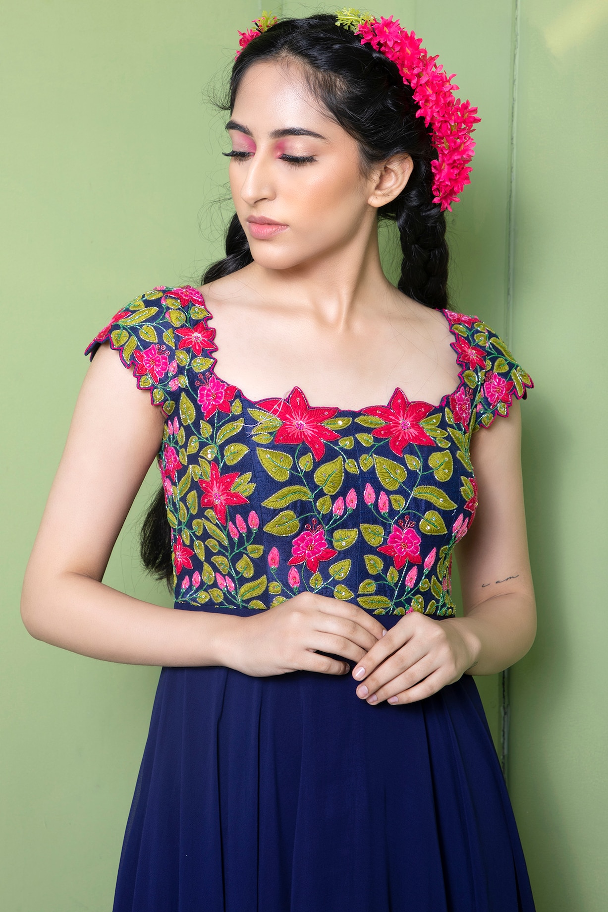Navy Blue Dola Silk Dress by Keerthi Kadire at Pernia's Pop Up Shop 2025