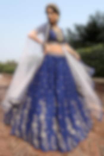 Navy Blue Embroidered Wedding Lehenga Set by Keerthi Kadire at Pernia's ...