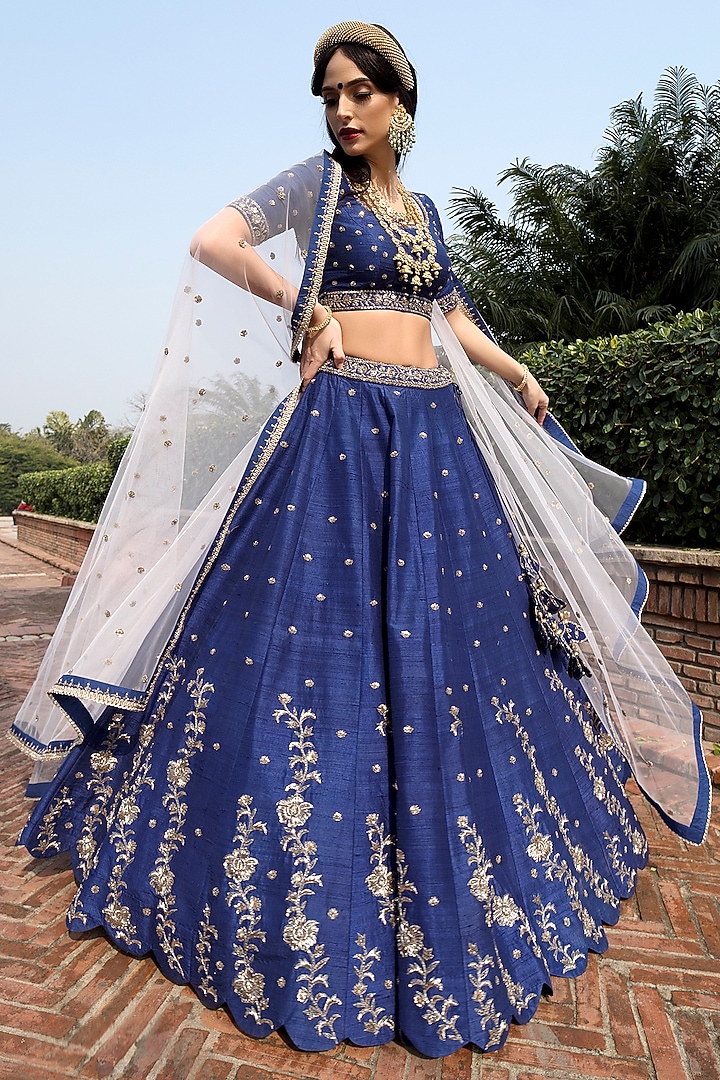 Navy Blue Embroidered Wedding Lehenga Set by Keerthi Kadire at Pernia's ...