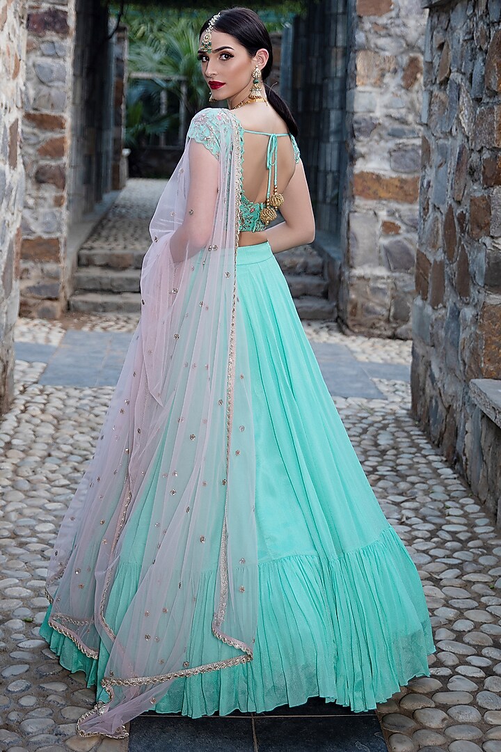 Mint Green Raw Silk Wedding Lehenga Set by Keerthi Kadire at Pernia's ...